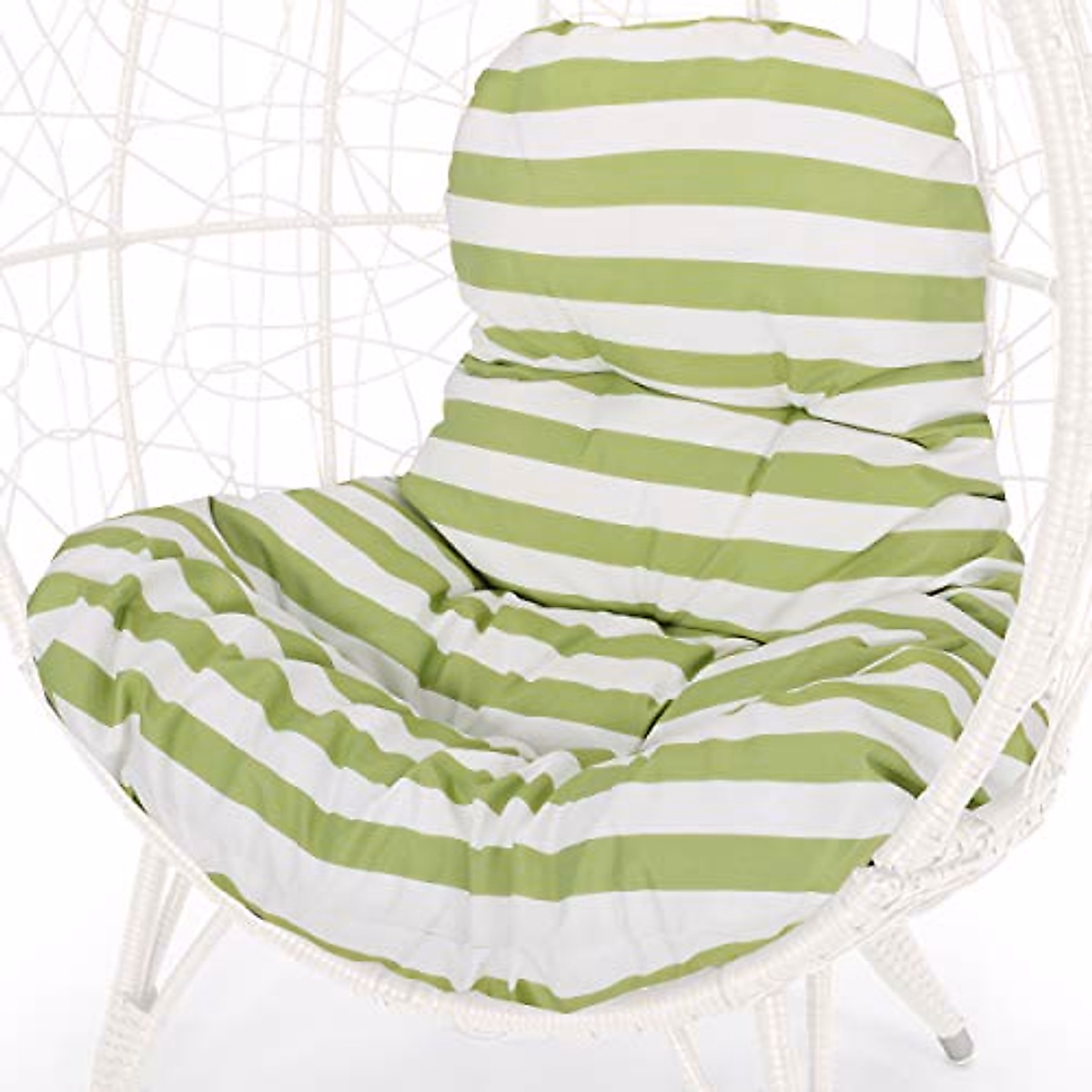 Valerie Outdoor Wicker Teardrop Chair with Cushion, White and Green