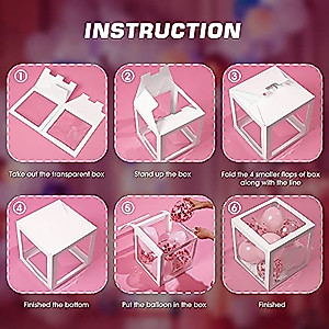 First Birthday Balloons Boxes, ONE Transparent White Balloon Blocks with 3 LED String Lights and 32 Balloons for Girl Boy Baby 1st Birthday Party Decorations Photo Shoot Prop (Pink)