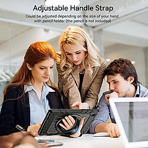 Stweap for Samsung Galaxy Tablet A8 Case 10.5 inch 2022 SM-X200/X205/X207 with Screen Protector [360 Rotating Stand] &Hand Shoulder Strap Shockproof Rugged Protective Cover|Black