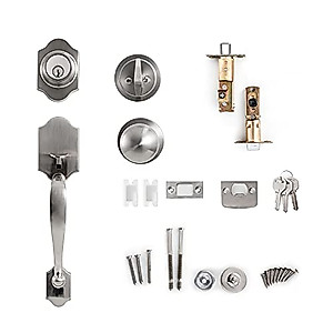 GUA OYH Front Door Handle Satin Nickel Door Lock Set with Single Cylinder Deadbolt and Door Knob Front Entry Handle Set (L36158-S-S121)