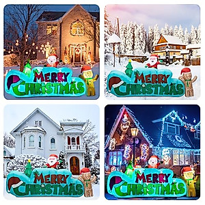 10 FT Christmas Inflatable Decoration - Merry Christmas Banner with Santa Gingerbread Man Tree, Blow Up Outdoor Yard Christmas Inflatables with 8 LED Lights for Party Holiday Lawn Winter Decor(1 Pack)