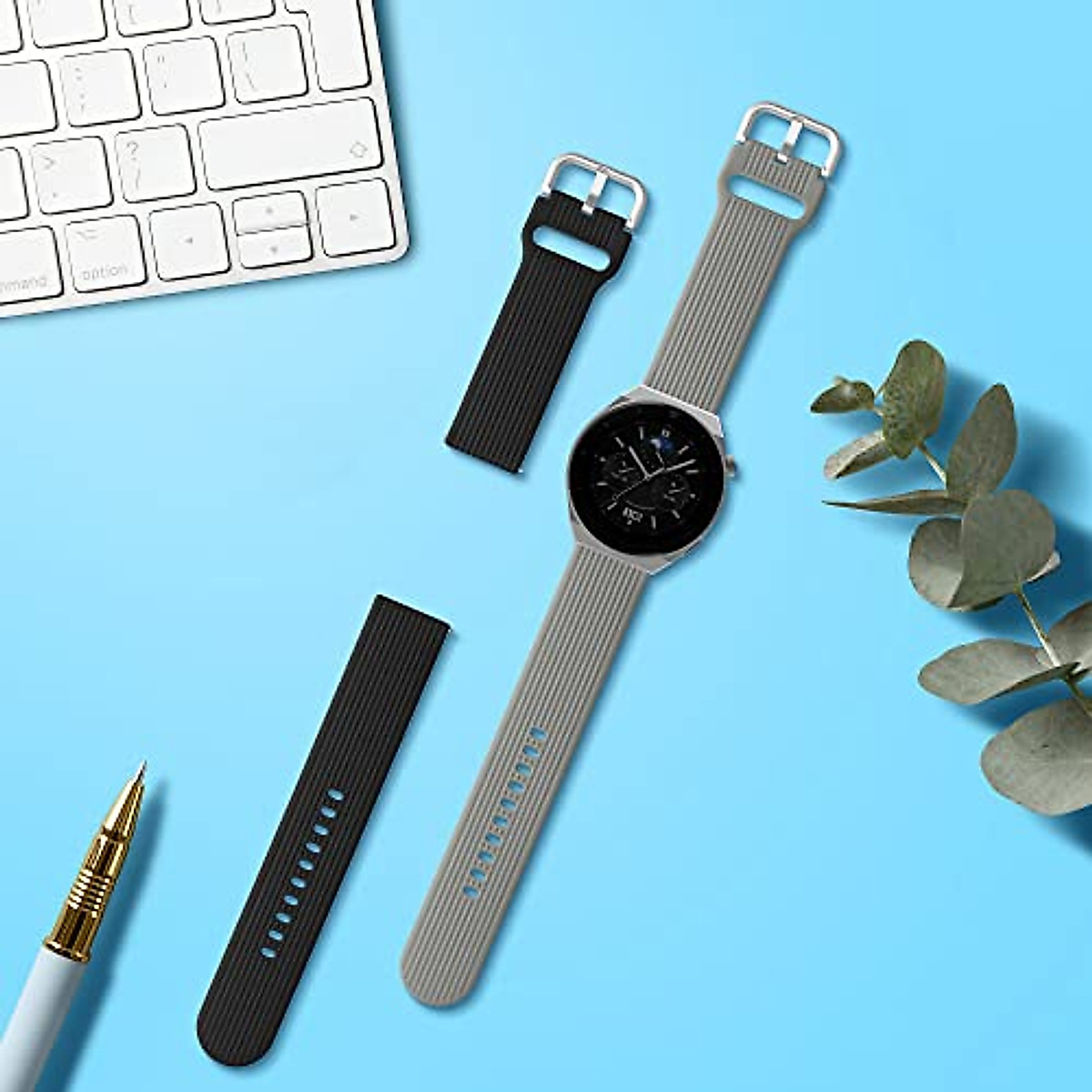 kwmobile Straps Compatible with Huawei Watch GT3 Pro (46mm) / GT Runner/Watch 3 Straps - 2x Replacement Silicone Watch Bands - Black/Grey