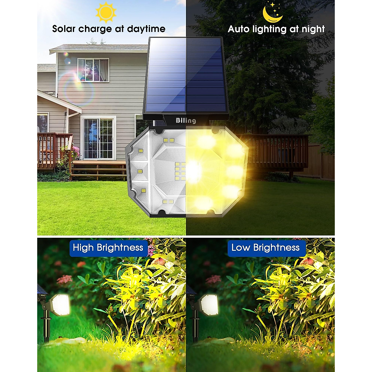 Biling 30 LEDs Solar Spot Lights Outdoor, Adjustable Solar Lights for Outside, IP67 Waterproof Solar Outdoor Lights for Garden Yard House Tree 4 Pack Warm White