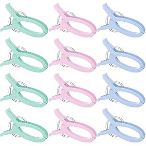 Yousoontic 12 Pcs Sew Jumbo Quilting Clamps Beach Towel Clips Blanket Clothes Pin Plastic Quilt Clamps Extra Large Clips for Sewing Crafting Fabric Clothes Cruise Vacation, 3 Colors