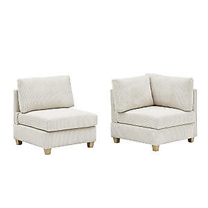 FANYE Modern Free Combinable Convertible Modular Sectional Sofa Couch W/Wood Legs and 2 Pillows for Home Apartment Office Living Room,Comfy Corduroy Upholstered Deep Seat Sofa&Couch for 4