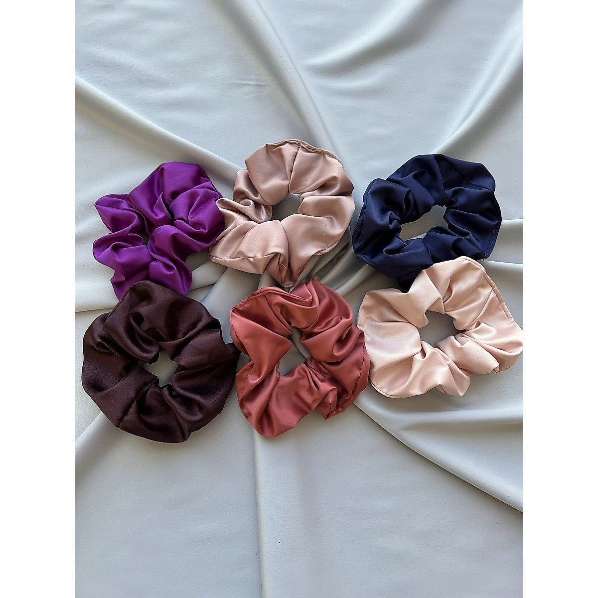 Satin Scrunchies, 6 Pieces For Hair, Big Satin Hair Ties, Ponytail Holder, Soft And Satin Silk Fabric Hair Scrunchies, P12