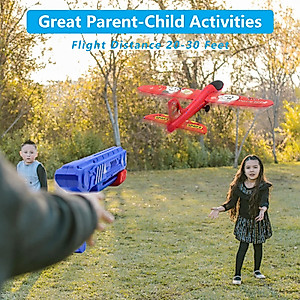 GNAlGNAt 3 Pack Foam Airplane Launcher Toys, Boys Outside Outdoor Flying Toys Birthday Gift for Kids Age 3+ 4 5 6 7 8 9 10 11 12 Year Old Boys Glider Plane Party Supplies with 3 Set of Stickers
