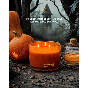 96NORTH Luxury Pumpkin Soy Candle | Large 3 Wick Jar Candle | Halloween & Fall Decor | Up to 40 Hours Burning | 100% Natural Soy Wax | Relaxing Aromatherapy Candle | Halloween Fall Candle Gift