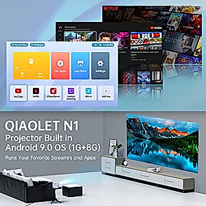 QIAOLET Mini Projector,Portable Projector with WiFi and Bluetooth,Native 1080P FHD,Andriod OS 9.0,Movie Projector for iPhone Android,Home Theater Projector Compatible with USB/HDMI,TV Stick,Computer