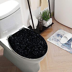 Round Toilet Seat Black terrazzo flooring seamless texture Realistic pattern dark mosaic Resin Toilet Seat Quietly Slow Close with Quick-Release Hinges Toilet Seat with Cover Easy to Clean Install