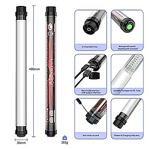 LUXCEO P7RGBPro Handheld Photography Light with APP Control 360 ° Full Color LED Video Light Wand 12 Lighting Modes,CRI≥95 IP68 Waterproof,10400mAH Rechargeable Battery 3000k 5750k RGB Colorful Stick