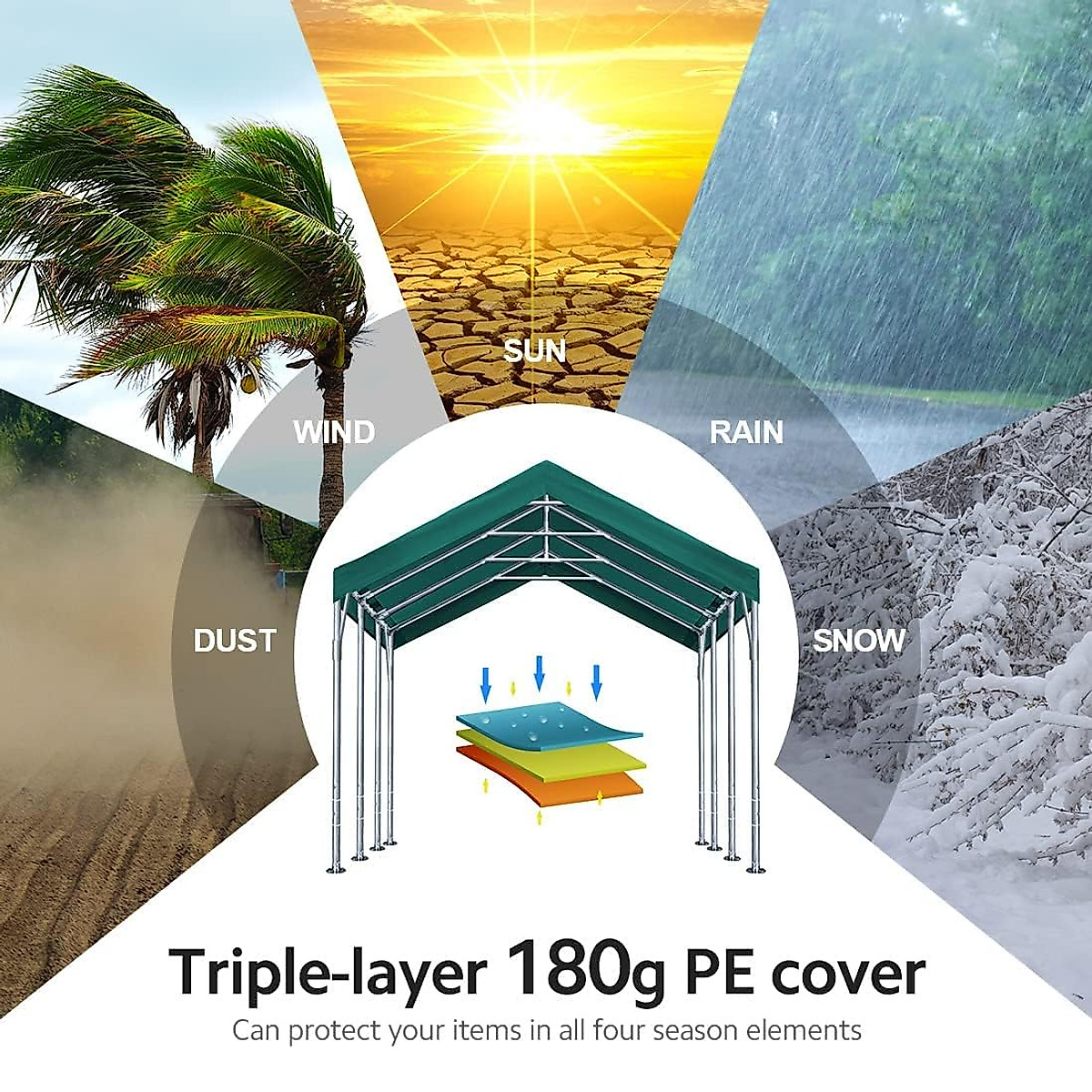 ADVANCE OUTDOOR 12x20 ft Heavy Duty Carport Car Canopy Garage Boat Shelter Party Tent, Adjustable Peak Height from 9.5ft to 11ft, Green