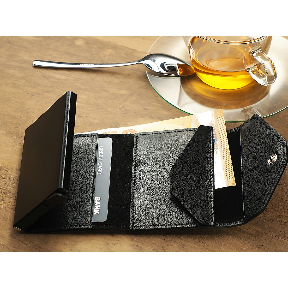 PULARYS Mini Wallet RAVEN - Multifunckion Credit Card Case - Italian Leather - RFID blocking - Size: 6.5 x 10 x 2.5 cm - Space for up to 7 Cards - Classic Design