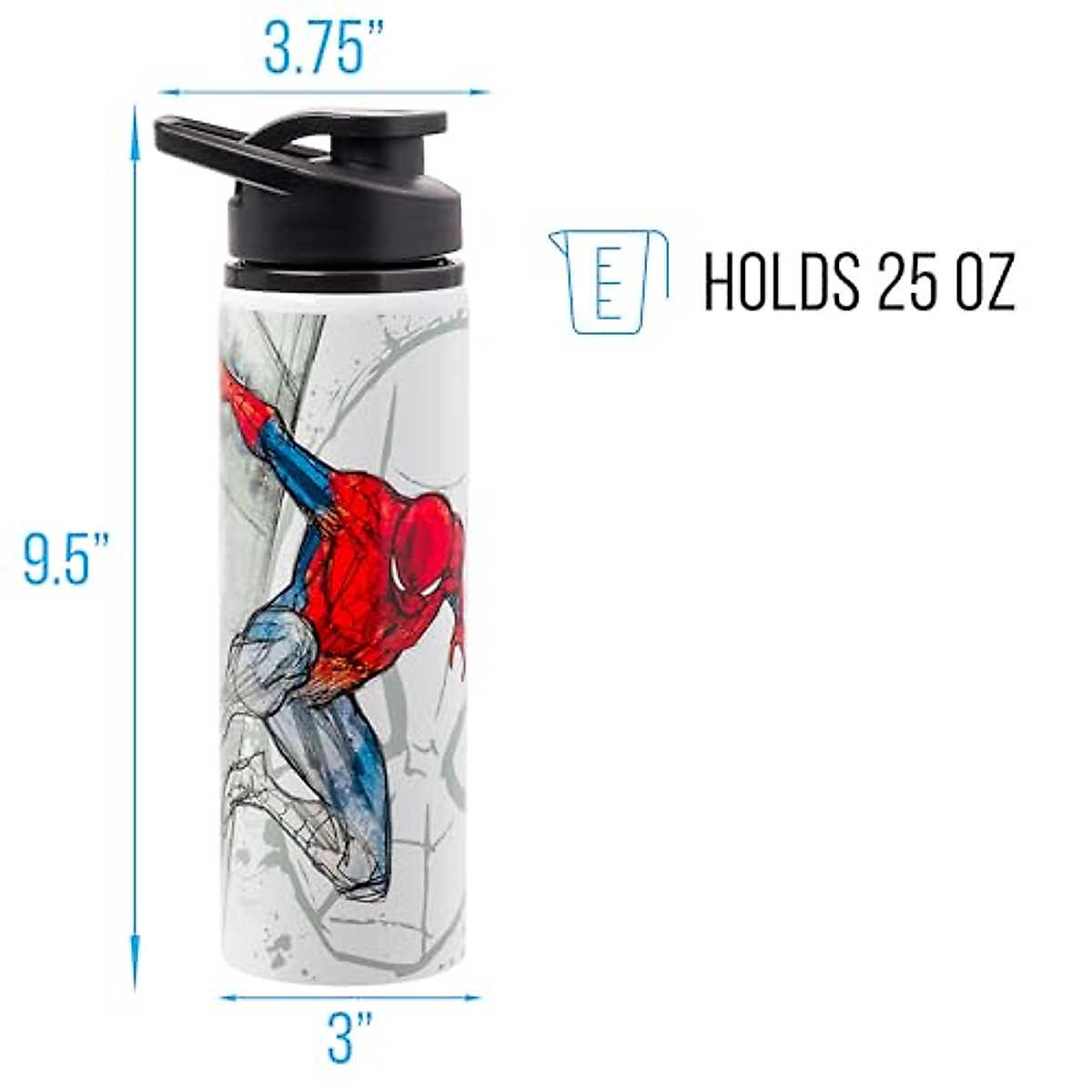 Silver Buffalo Marvel Spiderman Stainless Steel Water Bottle, 25 Ounces