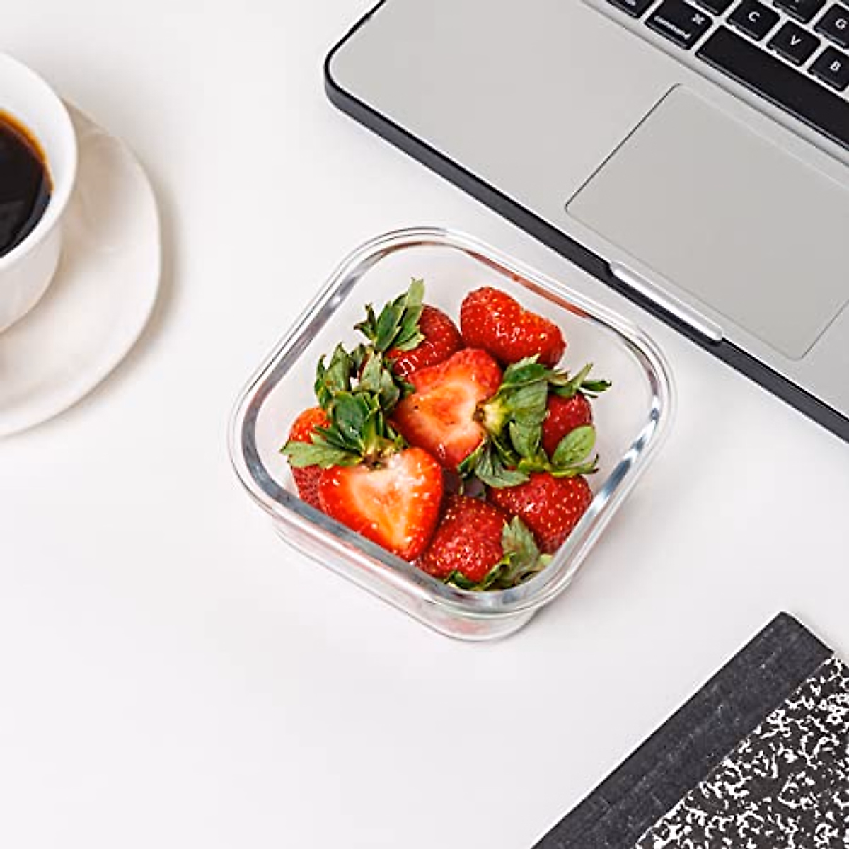 Bonita Home Square Glass Storage Container, Stackable BPA Free Airtight Seal Food Containers with Lids, Meal Prep Kitchen Organization and Storage, 5"x5" x 2.5", 17.6oz, 0.52L, White, 4 Pack