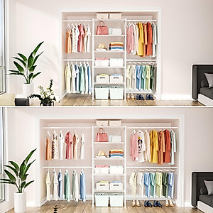 Ulif M2 Closet Organizer System, 5.9 Feet Height Mounted to the Wall Garment Rack with 4 Expandable Hanger Rods, 5 Shelves in 23.6" L x 14.5" W, Suit Total Space from 5.8-8.8 ft, White