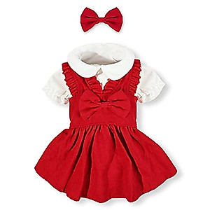 Patas Lague Dog and Cat Dress Set with Shirt and Bowtie Hairpin, 3-Pieces Sweet Lovely and Cute Dog Cat Christmas Outfit Clothes, Pet Holiday Clothes for Small Medium Pets Vintage Design