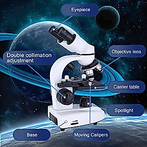 Woehrsh Microscope for Adults, 40X-2000X, Double-Layered Mechanical Load Table and LED Lighting Microscope for Adults, lab for Students and Adults Microscope