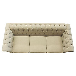 5STARS N&R RN Furnishings Chesterfield 81" Button Tufted Linen Fabric Sofa-Beige