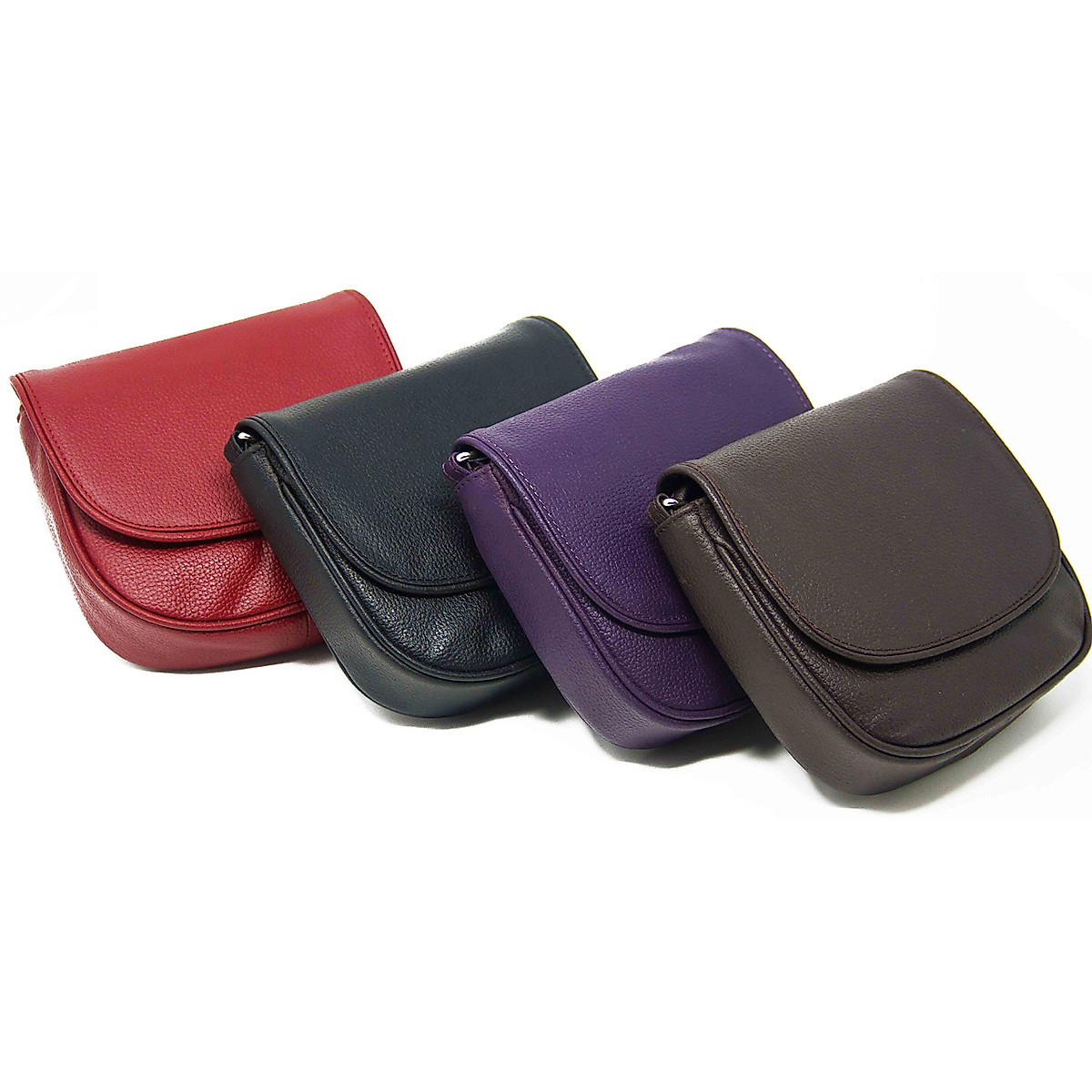 Genuine Cowhide Black Leather Crossbody Bag (5.5” X 7.5”) With Flap Closure