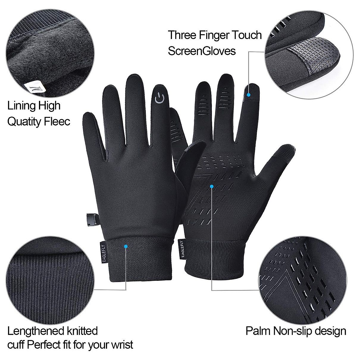 EAGLEFLY Touch Screen Lightweight Winter Gloves, Warm Water Resistant Gloves for Walking,Riding,Cycling,Running and Driving