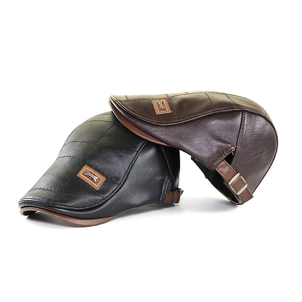 Govicta Men Adjustable PU Leather Ivy Cap Newsboy Hat Fishing Hat for Men Black
