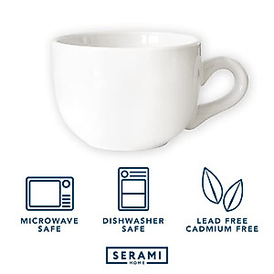 Serami Oversized Ceramic Coffee Mug with Handle - Large 22 oz Coffee Cup, Perfect for Latte, Cappuccino, Soup, Cereal - Ideal for Everyday Use - Ceramic Bowl Set, Large Coffee Mug Set (White 2 Pack)