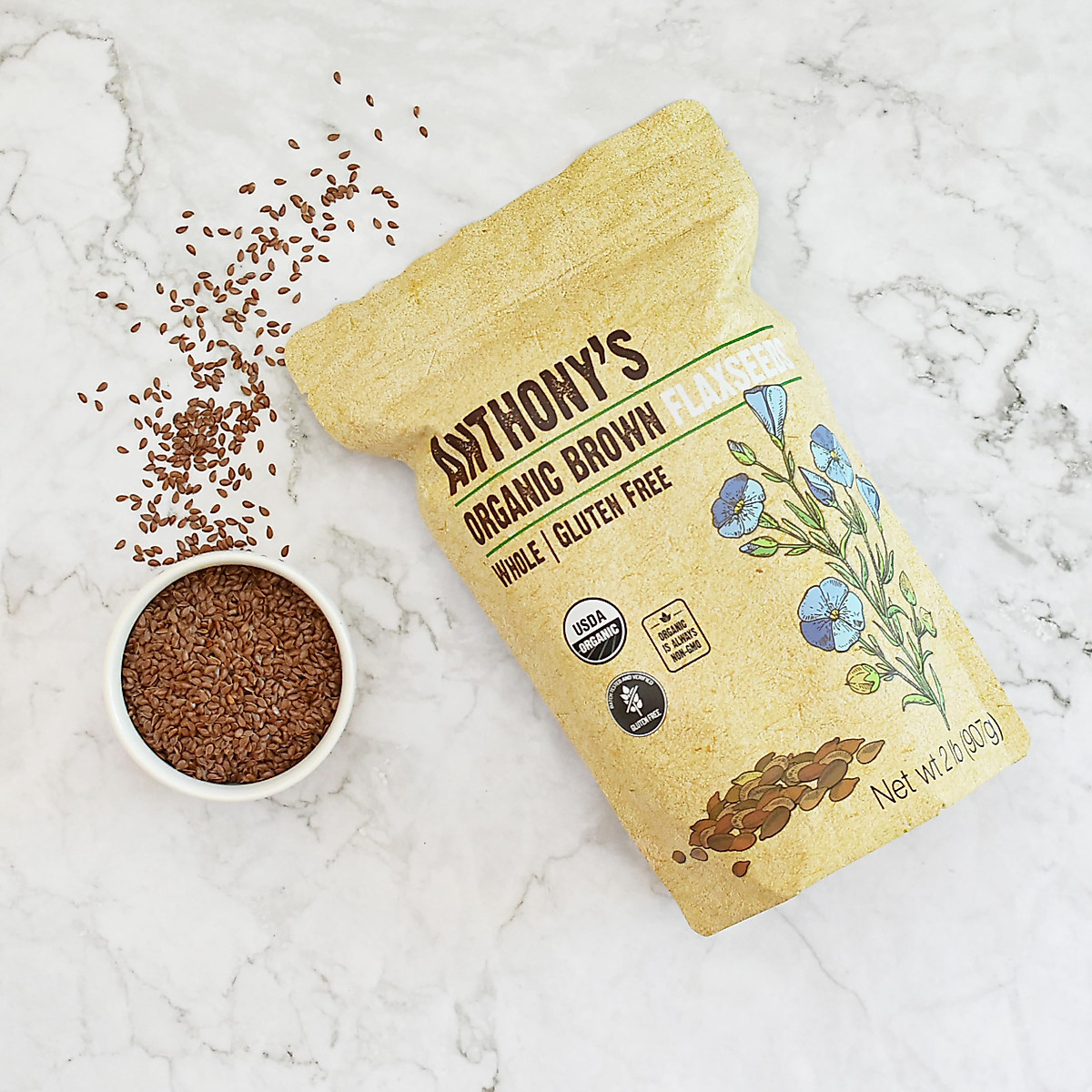 Anthony's Organic Brown Whole Flaxseed, 2 lb, Batch Tested and Gluten Free, Raw, Non GMO, Sproutable, Keto Friendly