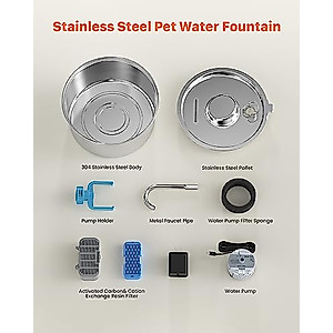 KOOGMOON Cat Water Fountain Stainless Steel, 108oz/3.2L Automatic Cat Fountain, Multi-Filtration, Easy to Clean, Ultra Silent Dog Water Dispenser for Cats, Dogs and Other Pets