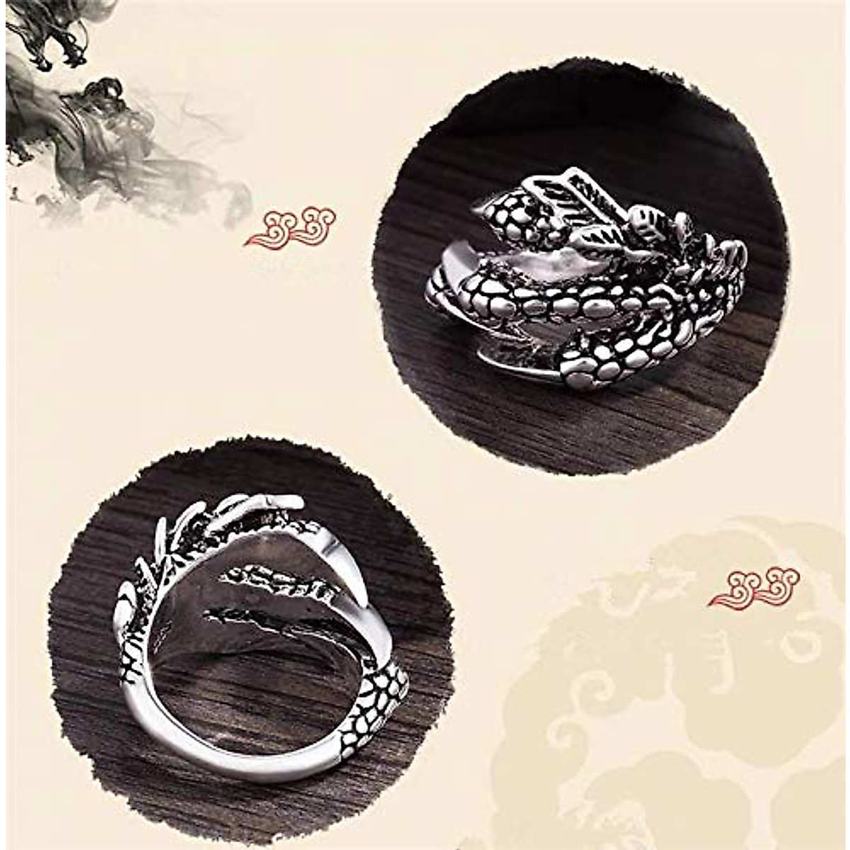 Dragon Claw Ring Silver Ouroboros Snake Serpent Cobra Game of Thrones GOT Medieval Steampunk Stainless Steel Leviathan Poseidon Coiled Dragon Sea Beach Mayan (Dragon Claw) (9)