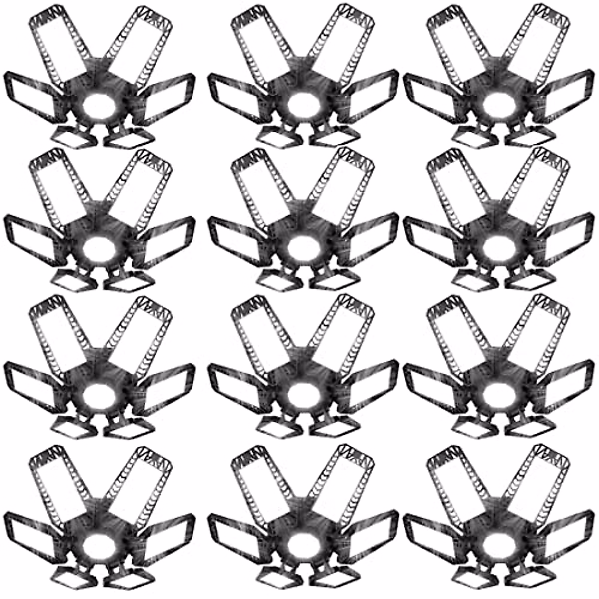 12 Pack LED Garage Lights 200W, 20000lm Shop Lights Bright 6 Leaf Deformable Garage Lights Ceiling Led,6500K Daylight Adjustable Folding Garage Lighting Bulb Fixture E26/E27 for Garage,Workshop