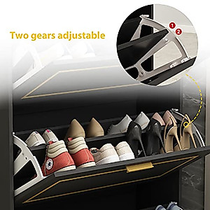 FUFU&GAGA Shoe Cabinet with 3 Flip Drawers & 1 Storage Cabinet, Modern Shoe Storage Cabinet for Entryway, Freestanding Shoe Rack Storage Organizer (Black, 47.2”W x 9.5”D x 47.2”H)