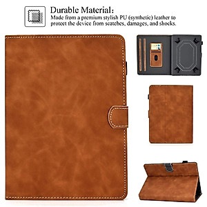 REASUN Case for 10.0 Inch Tablet, PU Leather Folding Stand with Card Slots Case for Galaxy Tab 9.6/9.7/10.1/10.4,iPad 9.7/10.2/10.5 inch,Kindle HD10 and More 10 inch Android Tablets, Brown