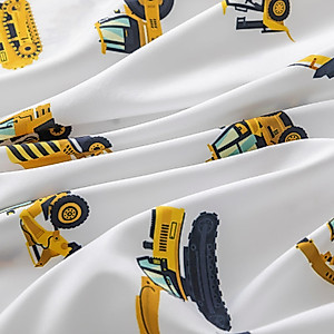 3-Piece Twin Size Kids Bed Sheet Set by Coukouchyi, Soft & Breathable Kids Fitted Sheet, Construction Kids Twin Bed Flat Sheet for Boys Deep Pocket (Twin)