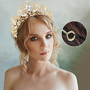 TOCESS Gold Crown Tiara for Women Wedding Crystal Rhinestone Tiara Queen Princess Crown for Bride Bridal Lady, Hair Accessories for Costume Party Prom Quinceanera Birthday, Ideal Gift for Women (Gold)
