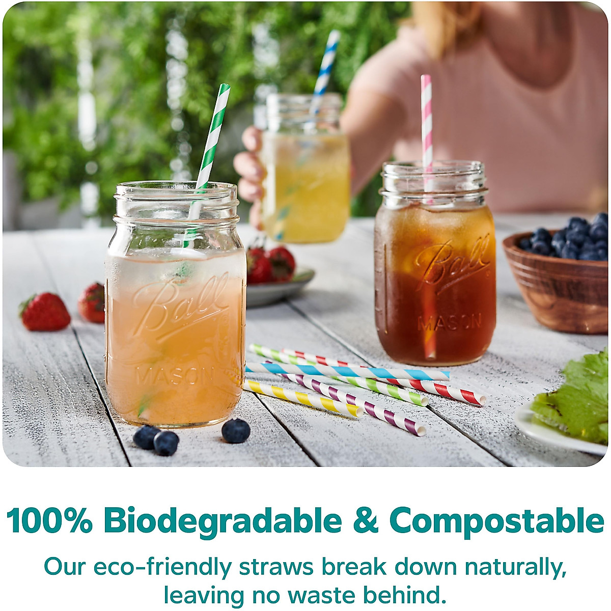 Paper Drinking Straws [200 Pack] 100% Biodegradable - Assorted Colors