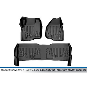 MAXLINER Floor Mats Liner Set Black Compatible with 2011-2012 F-250/F-350/F-450 Super Duty Crew Cab with Depressed Drivers Side Pedal