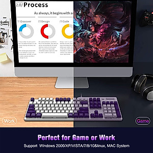 Mechanical Gaming Keyboard Hot Swappable with Multi Monochromatic Backlight 104Key Anti-ghosting Ergonomic Metal Plate Multimedia Key USB Wired for PC Mac Gamer Office Typist(Purple White/Blue Switch)