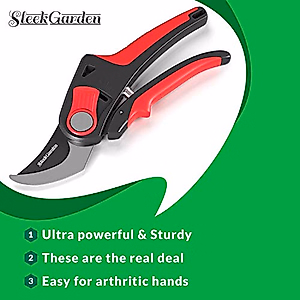 Sleek Garden Hand Pruner Professional Sharp Bypass EZ-Cut Garden Pruning Shears -Comfort Plus Handheld Gardening Tools Pruner,Rust Proof Blades Clippers/Scissors /- Shock Absorber + Cushion