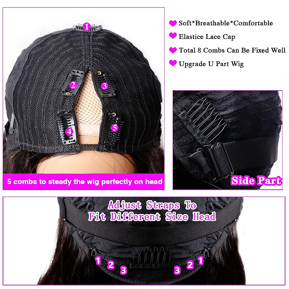 Xagujpo V Part Wig Human Hair Body Wave Wigs Upgrade U Part Wigs Brazilian Virgin Human Hair Wigs For Black Women Glueless Clip In Half Wig V Shape Wigs No Sew In 180% Density Natural Color 18inch