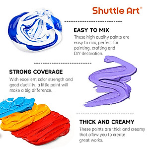 Shuttle Art Acrylic Paint Set, 36 Colors Acrylic Paint (2oz/Bottle) with Brushes & Palette, Rich Pigments Non-toxic Paint for Artists Kids & Adults, Art Supplies for Canvas Rock Ceramic Wood Painting