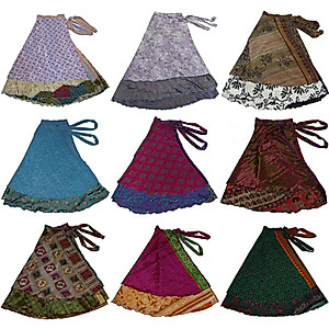 Wevez® Pack of 3 Pcs Original Two Layer Printed Wrap Around Skirts (Mini Skirts(20 Inches Length))