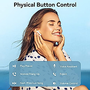 Bluetooth Headphones V5.3 Wireless Earbuds 50Hrs Battery Life with Wireless Charging Case & LED Power Display Deep Bass IPX7 Waterproof Earphones Microphone Stereo Headset for TV Smart Phone white