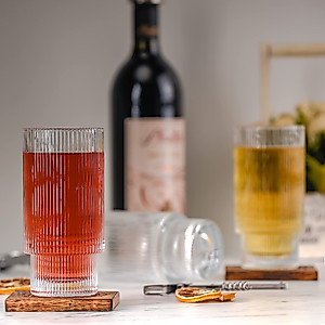 Greenline Goods Ripple Drinking Glasses - 12 oz Modern Kitchen Glassware Set Unique Vintage Cups For Weddings, Cocktails Or Modern Bar - Set of 4