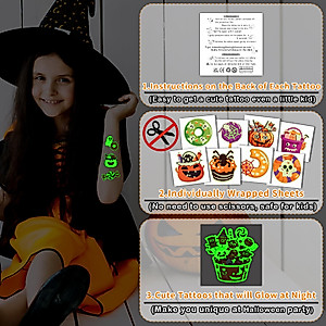 Partywind 204 Styles Glow Halloween Candy Temporary Tattoos for Kids, Luminous Sugar Tattoo Stickers for Party Decorations Supplies, Non-Candy Halloween Treats for Kids Trick or Treat Party