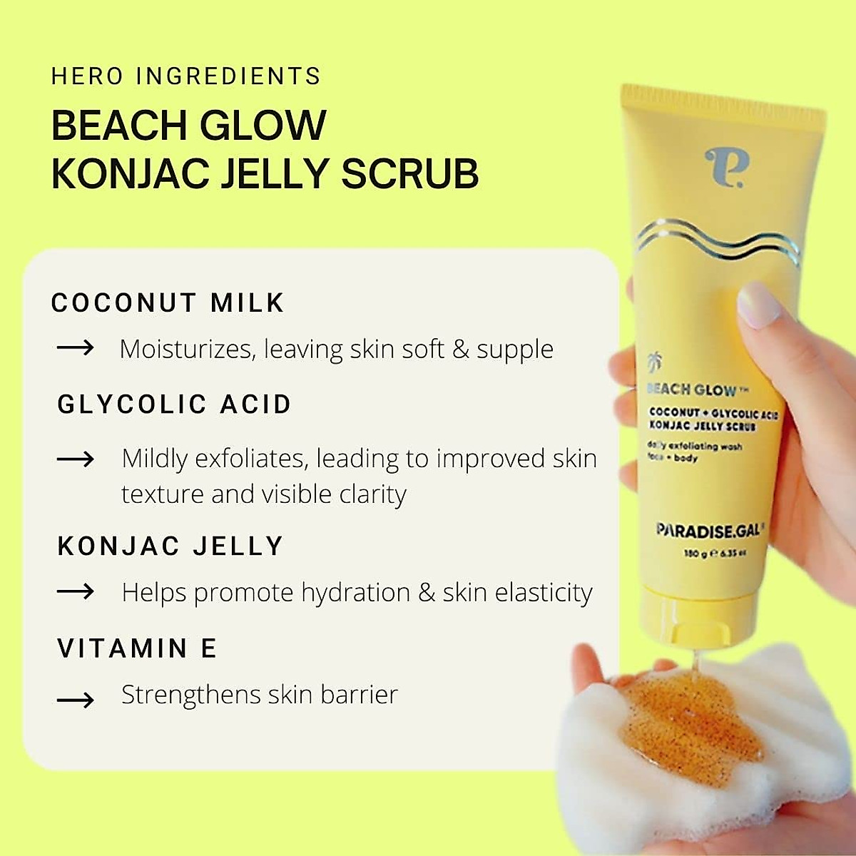 Gentle Exfoliating Scrub for Face & Body by ParadiseGal - Korean Skincare Set with Coconut & Glycolic Acid Jelly Scrub + Konjac Sponge & Bag - Ideal for Smoothing Rough Skin, KP, Cellulite