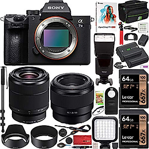 Sony ILCE-7M3K/B a7III Full Frame Mirrorless Camera with SEL2870 FE 28-70 mm F3.5-5.6 OSS Lens Bundle with SEL50F18F FE 50mm F1.8 Lens, 2X 64GB Memory, Deco Gear Case and Accessories (15 Items)