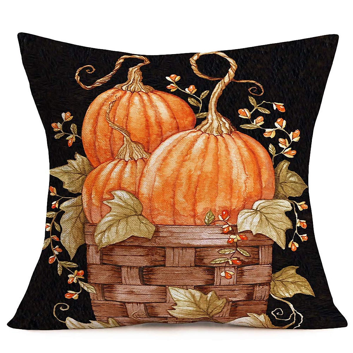 Fukeen Pumpkin Pillow Case Blessing Home Decorative Fall Maple Leaf Flower Throw Pillow Covers Autumn Harvest Thanksgiving Decor Cotton Linen Square Cushion Cover 18x18 Inch for Bedding Room, Black