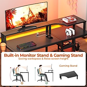 GreenForest 55 inch Computer Desk with Drawers and Outlets, Home Office Desk with Storage and Printer Shelf, Work Desk with Fabric File Drawer, Study Desk with Monitor Stand, Computer Table, Black