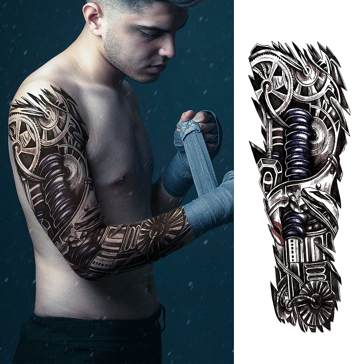 PUNKTUM Temporary Tattoos for Men and teens 12 sheets (L19“xW7”), Full Arm Temporary Tattoos for Halloween Realistic Sleeve Tattoos Waterproof and Long lasting